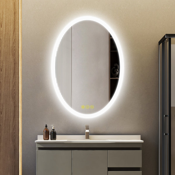 Wrought Studio™ Brue Oval Frameless LED Mirror - Anti-Fog, Dimmable, Perfect for Bathroom/Vanity ...